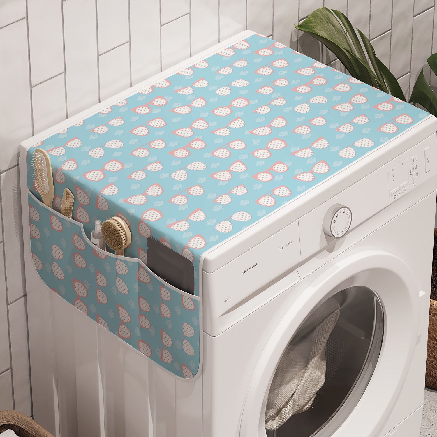 Pastel Washing Machine Organizer, Eyeglasses on a Background of Mini ...