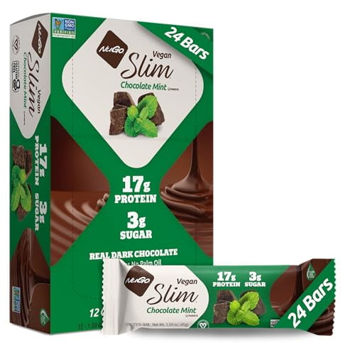 Nugo Slim Dark Chocolate Mint, 18 g de proteína vegana, 3 g de azúcar ...