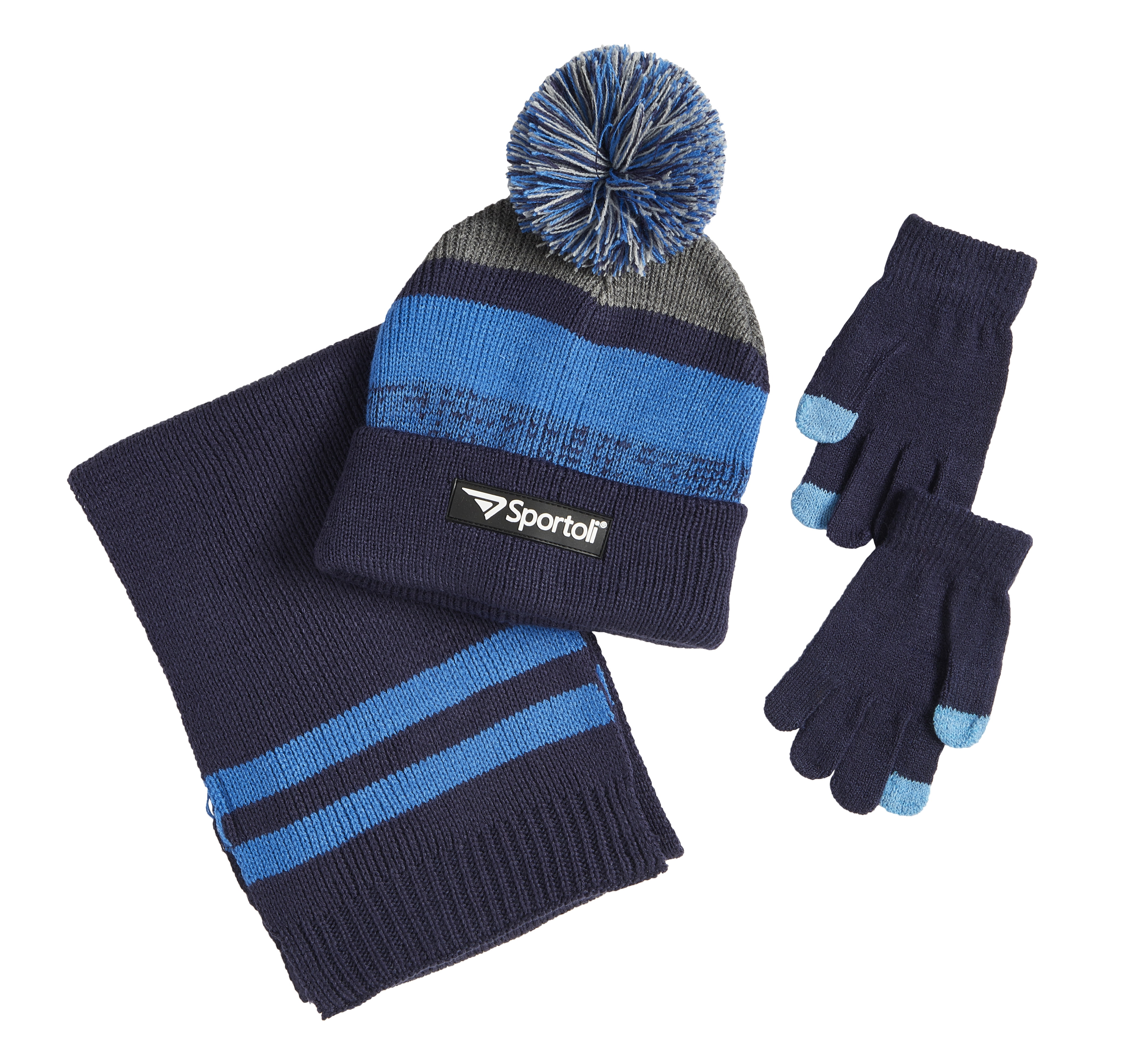 Sportoli Mens Boys Kids 3-Piece Striped Knit Cold Weather Set Hat Scarf ...