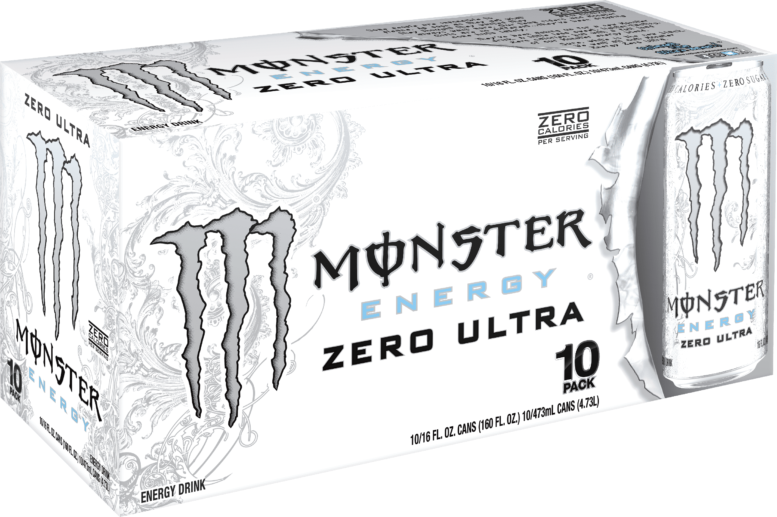 Monster Energy Zero Ultra, Sugar Free Energy Drink, 16 fl oz, 10 Pack ...