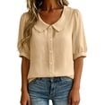 AherBiu Button down Shirts for Women Cute Blouse Lapel Collared 1/2 ...
