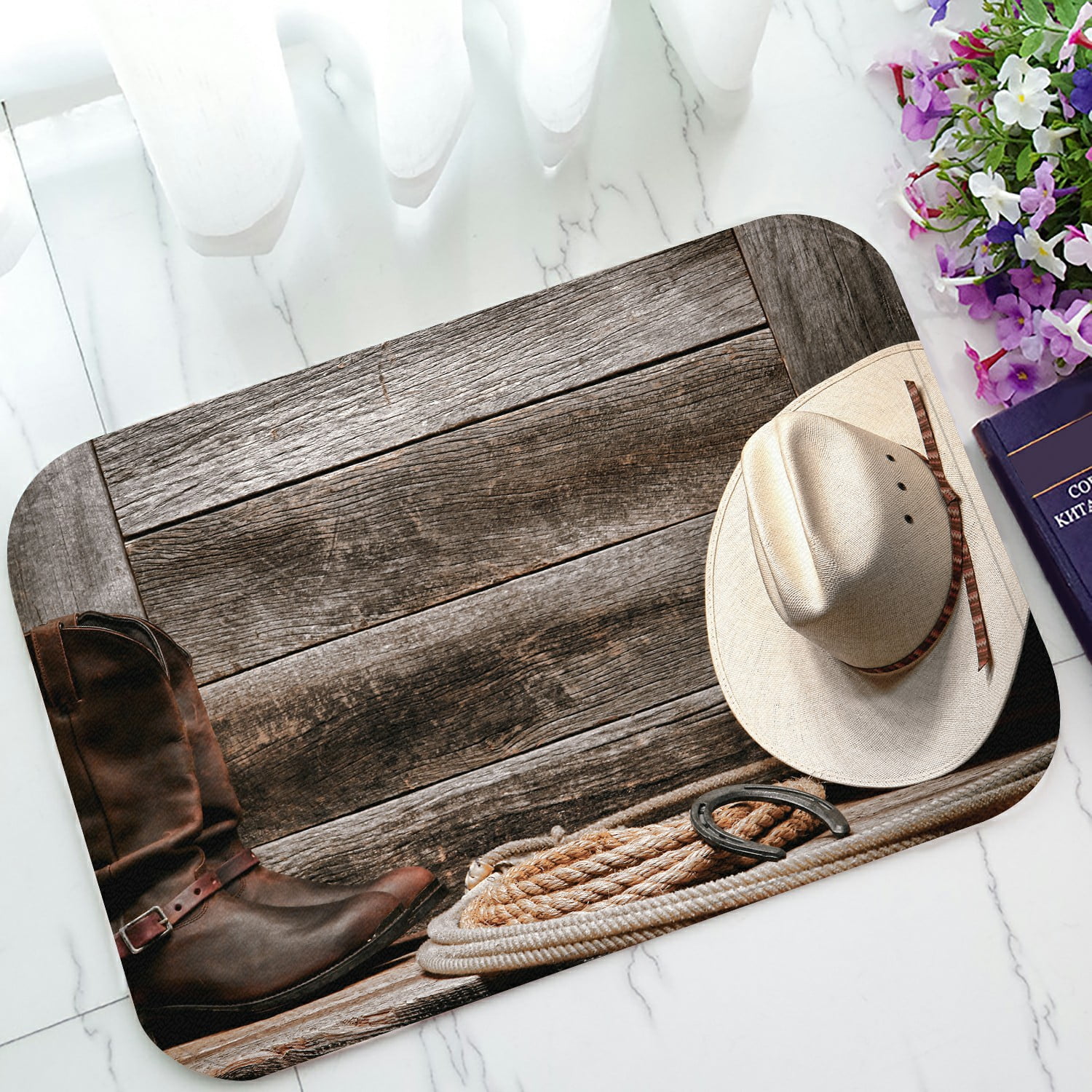 ECZJNT American West Straw Cowboy Hat Roper Boots Barn Welcome Doormat ...