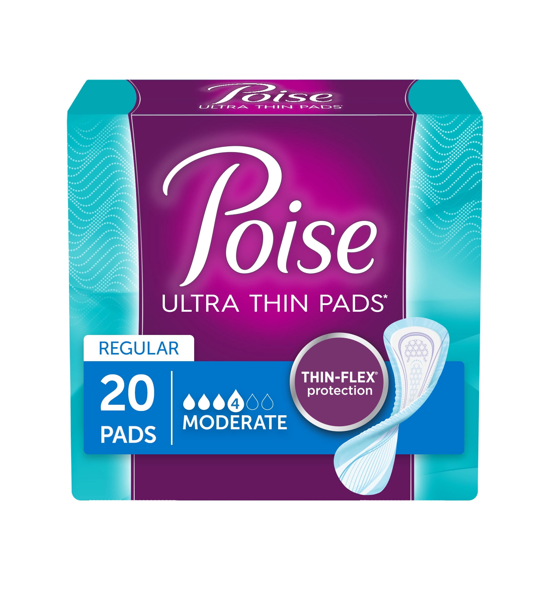 Poise Ultra Thin Incontinence Pads For Women Moderate Absorbency