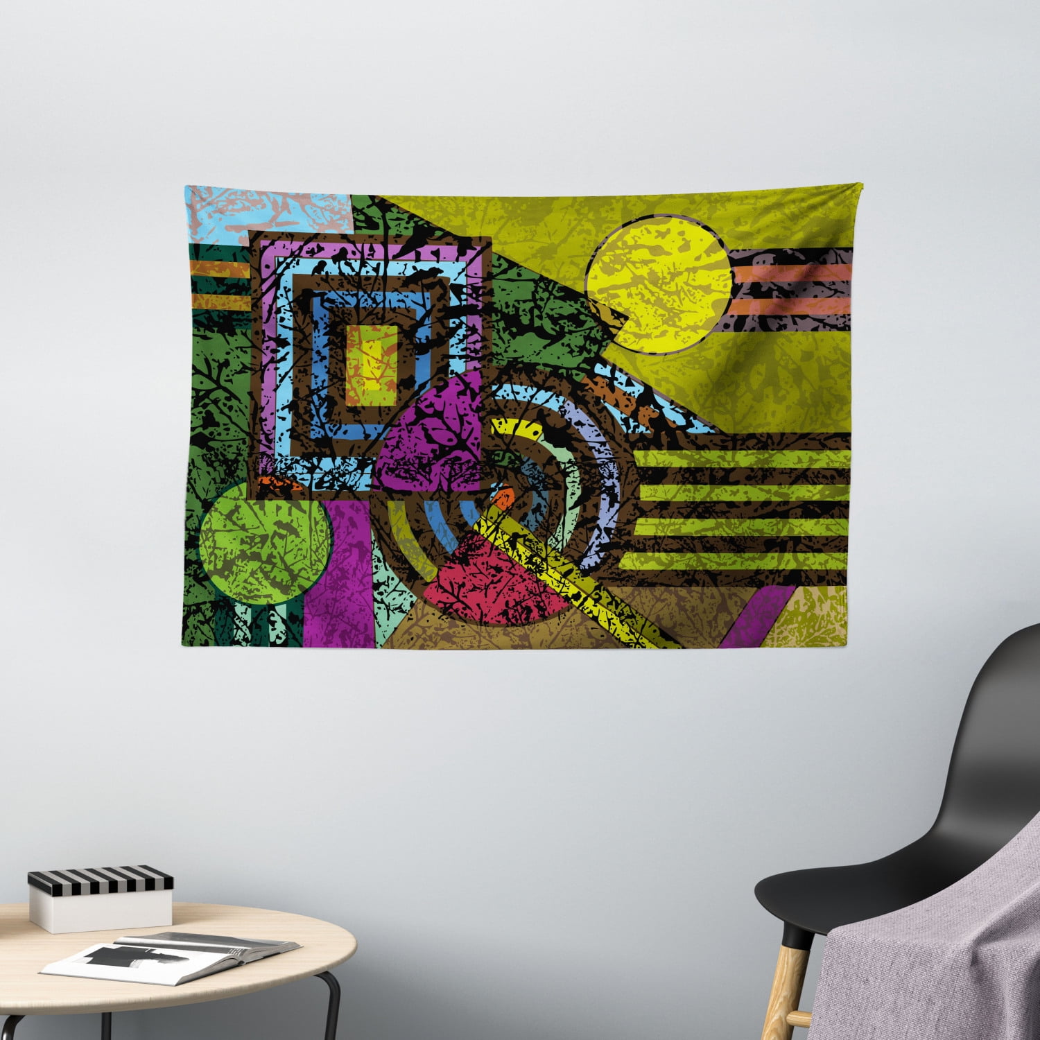 Abstract Tapestry, Grunge Pattern with Murky Trippy Geometric Figures ...