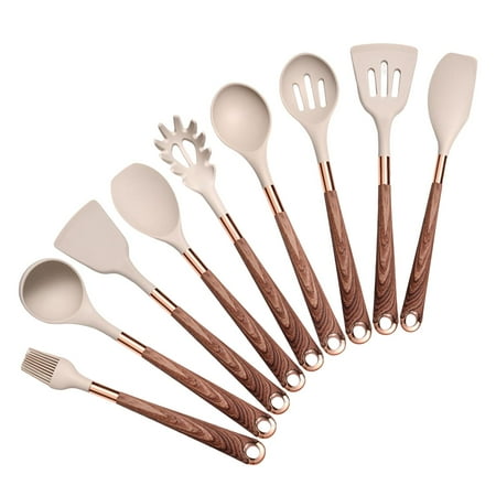 Kitchen Utensils Set,9pcs Silic Cooking Kitchen Utensils Brown Handle ...