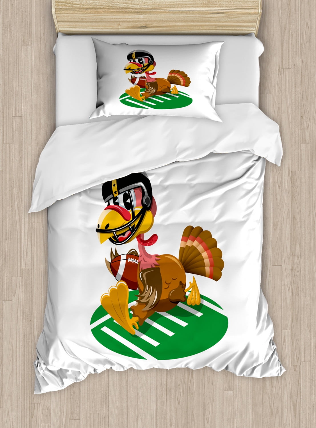 Turkey Duvet Cover Set Twin Size, American Football Playing Funny Bird ...