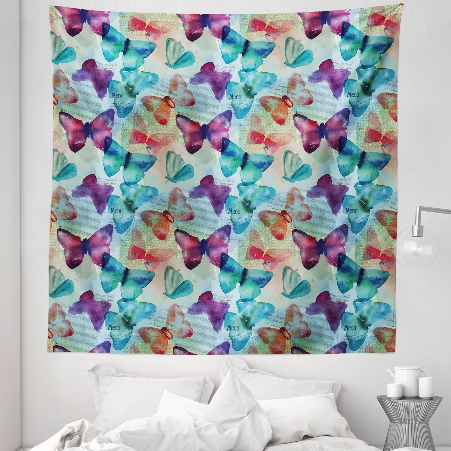 Colorful Tapestry, Watercolor Rainbow Colored Butterflies and ...