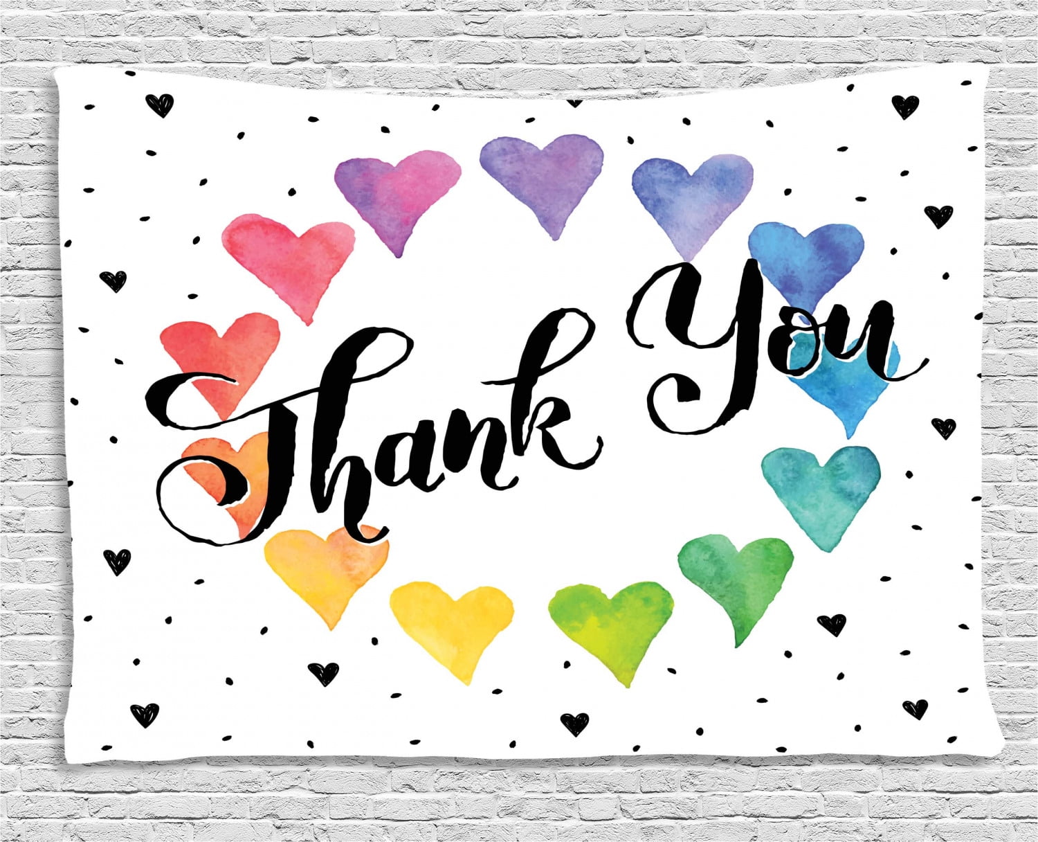 Romantic Decor Tapestry Thank You Note With Rainbow Like Colored Round Made From Hearts Cute