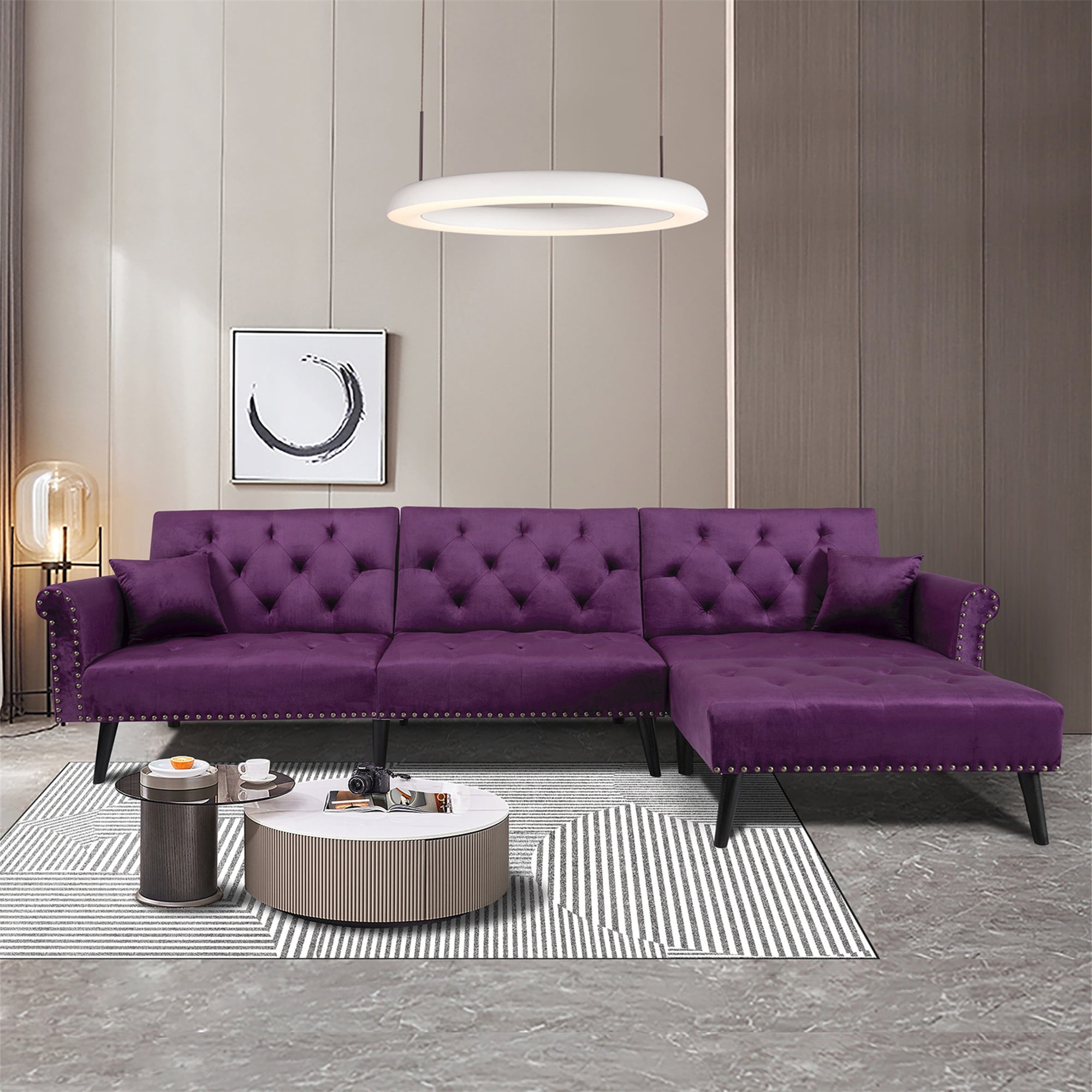 Aukfa 115" Velvet Sectional Sleeper Sofa for Living Room, Convertible ...