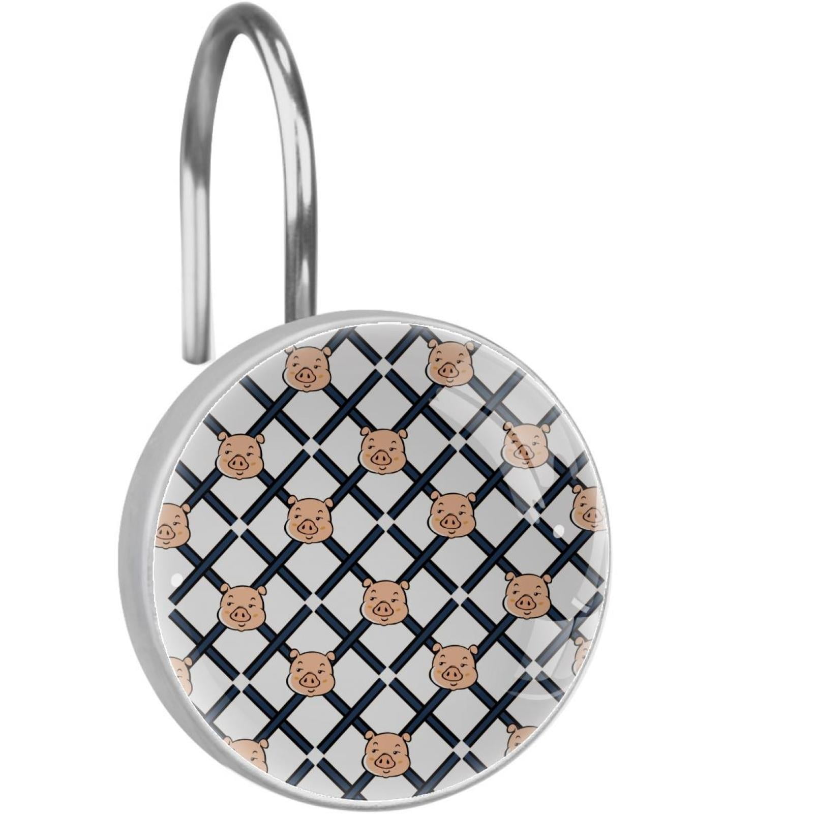 Pig Pattern Shower Curtain Hooks（Set of 12）for Home Hotel Shower Rods ...