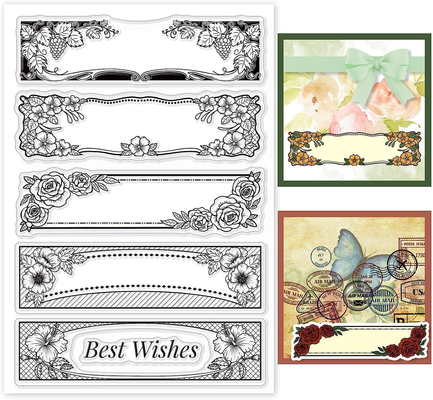 1sheet Vintage Label Clear Stamp Flower Frame Border Transparent ...