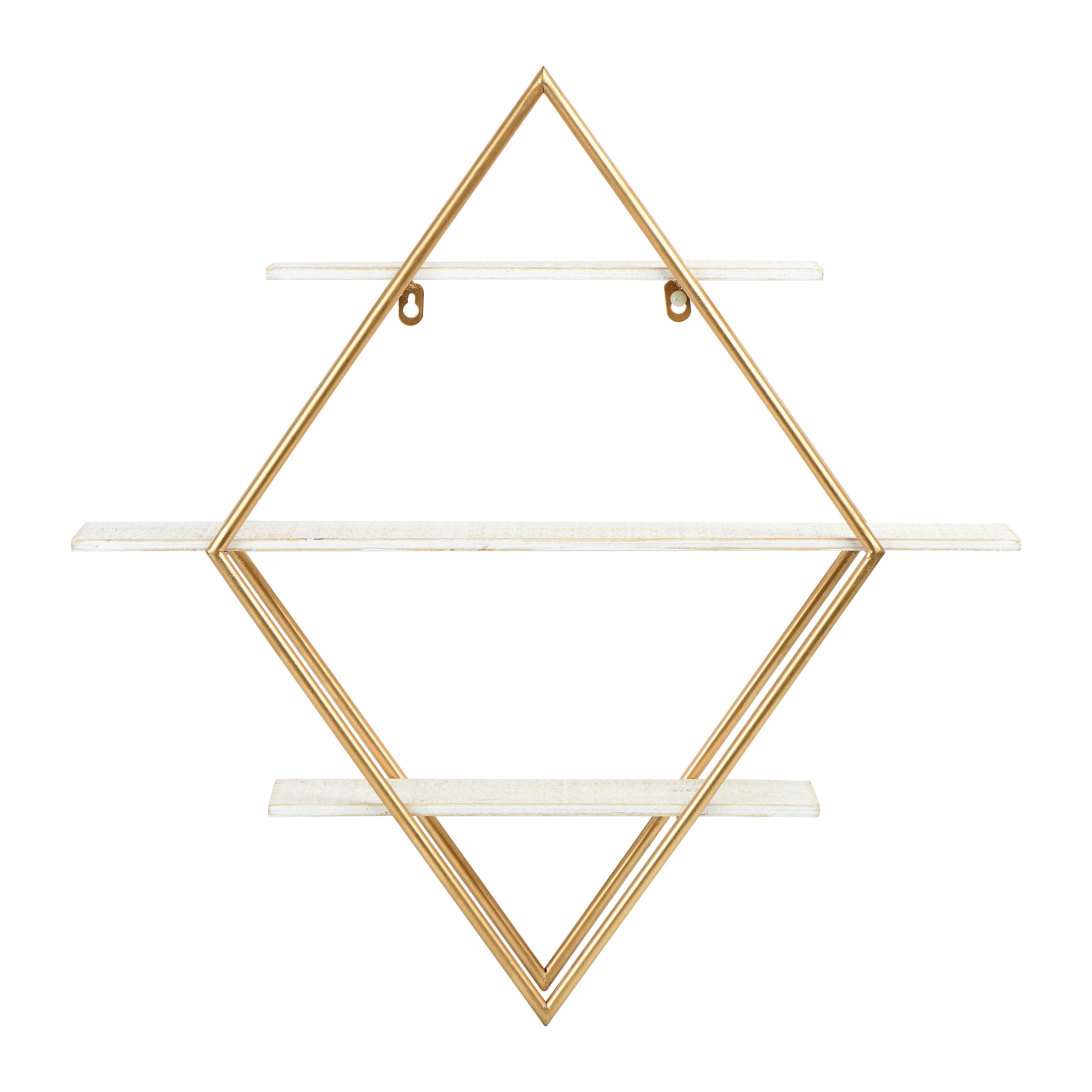 Creative Co-Op Wood and Gold Diamond Wall Shelf - Walmart.com