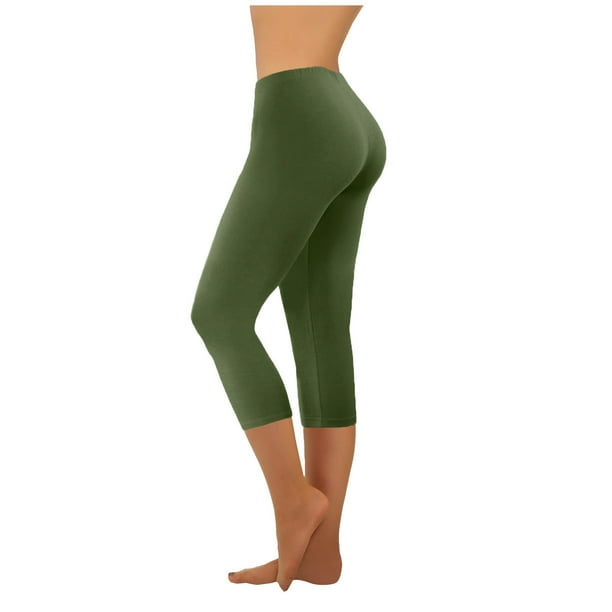 Borniu Capri Leggings For Women Cropped Pants Solid Span Ladies High