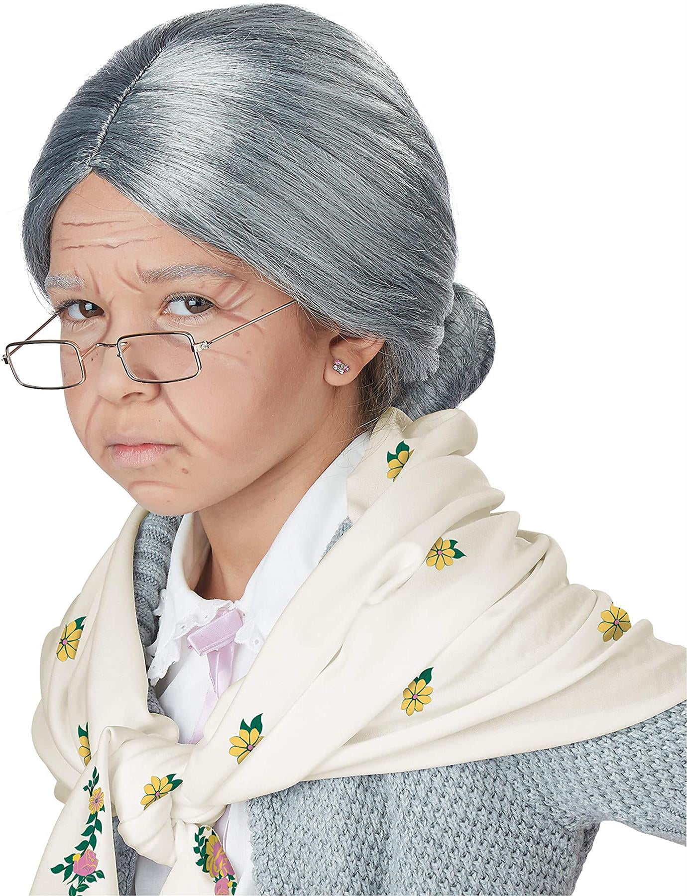 Old Lady Child Grey Wig - One Size Includes Wig Shawl and Glasses ...