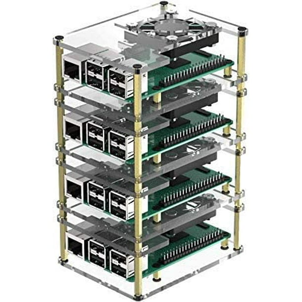Micro Connectors Four (4) Layer Stackable Raspberry Pi 3 Case for Model B B+ and Pi 4 Enclosure ...