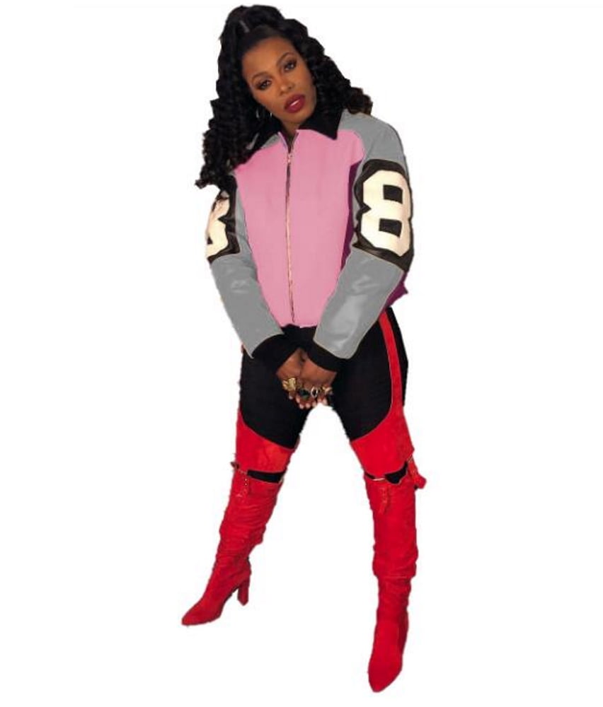 8 Ball Womens Pink Bomber Jacket Salt N Pepa 90s Rap Hip Hop Costume ...