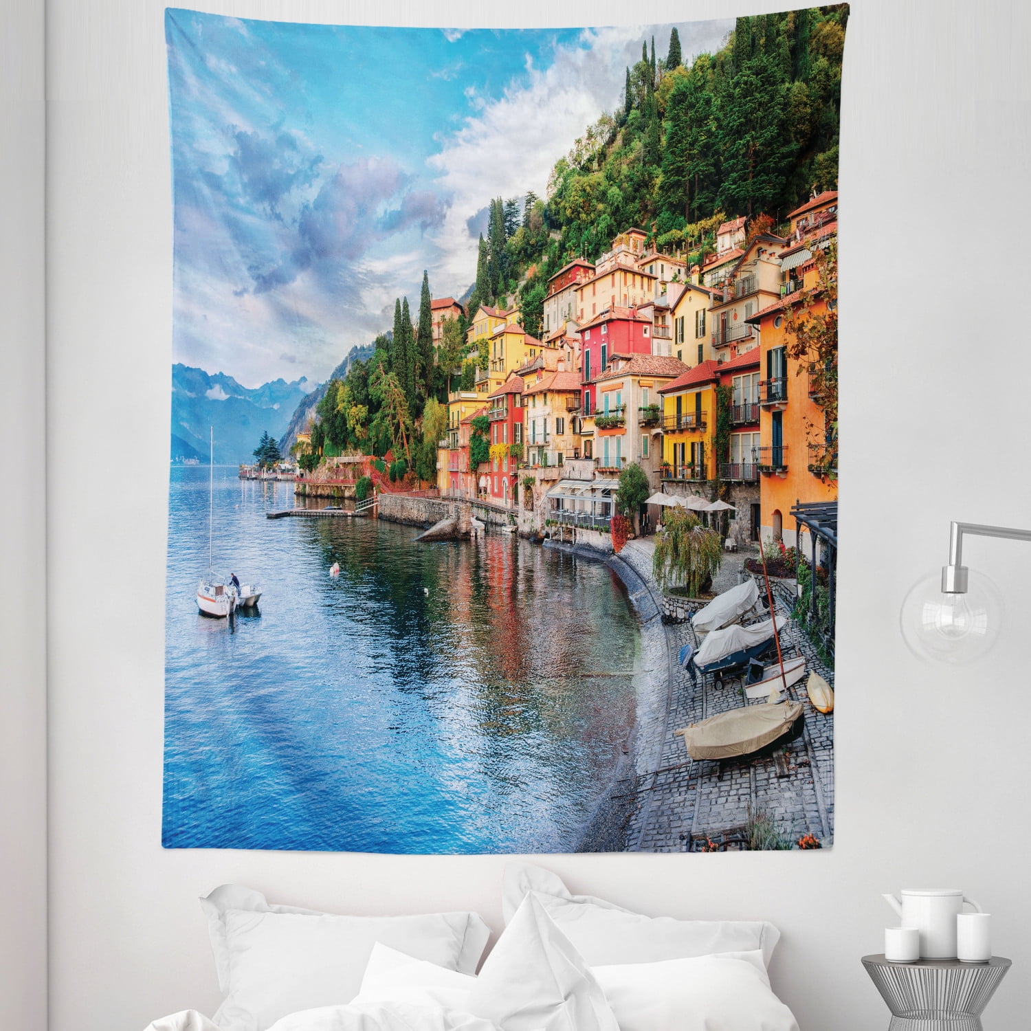 Italian Tapestry, Summer Village by the Mediterranean Sea with Yacht ...