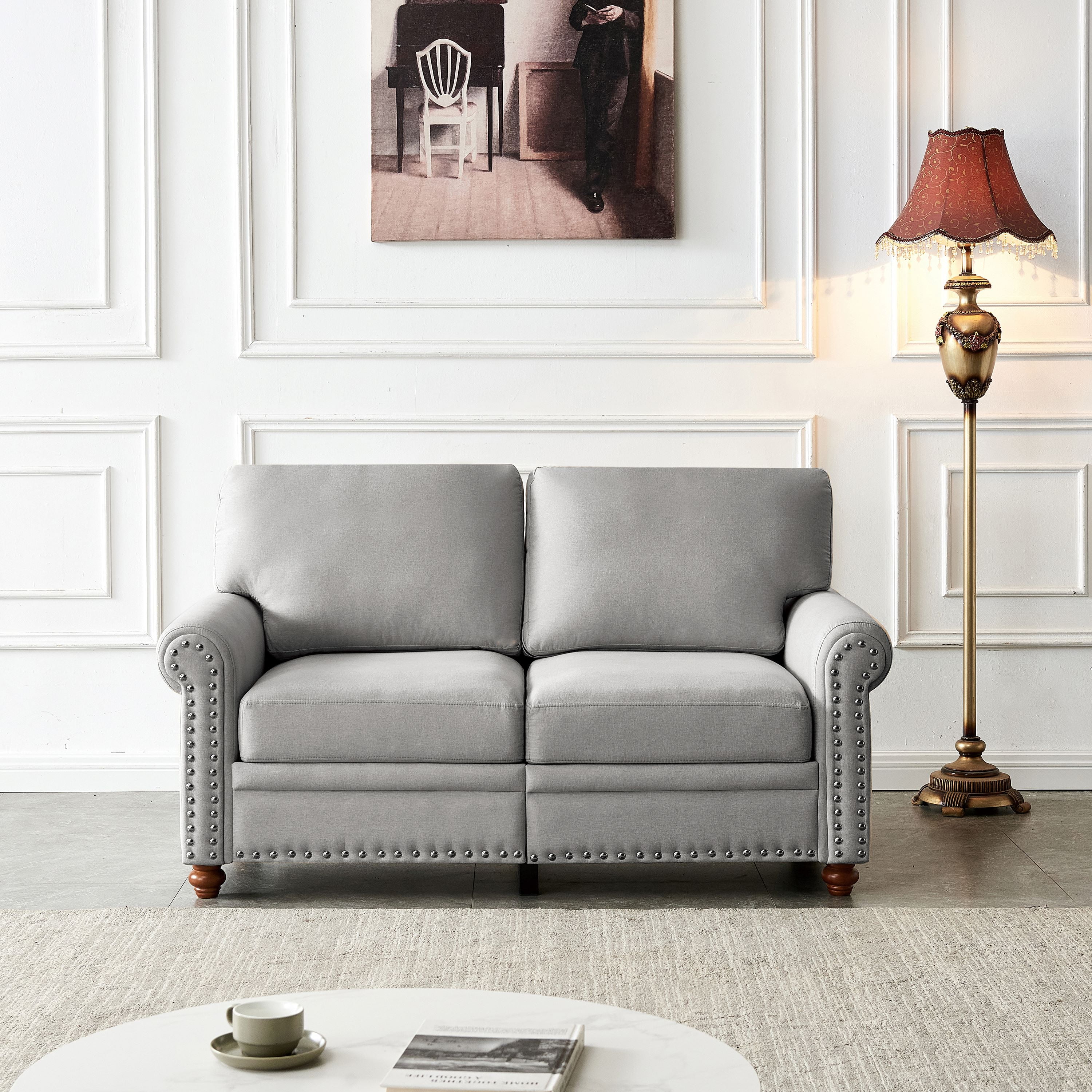 Modern 2 Seater Small Sofa, 100% Polyester Soft Couch Loveseat with ...
