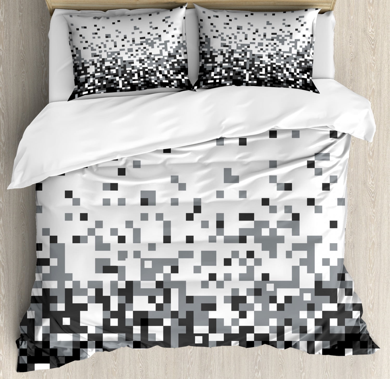 Geometric Duvet Cover Set Queen Size, Graphics Pixel with Little ...