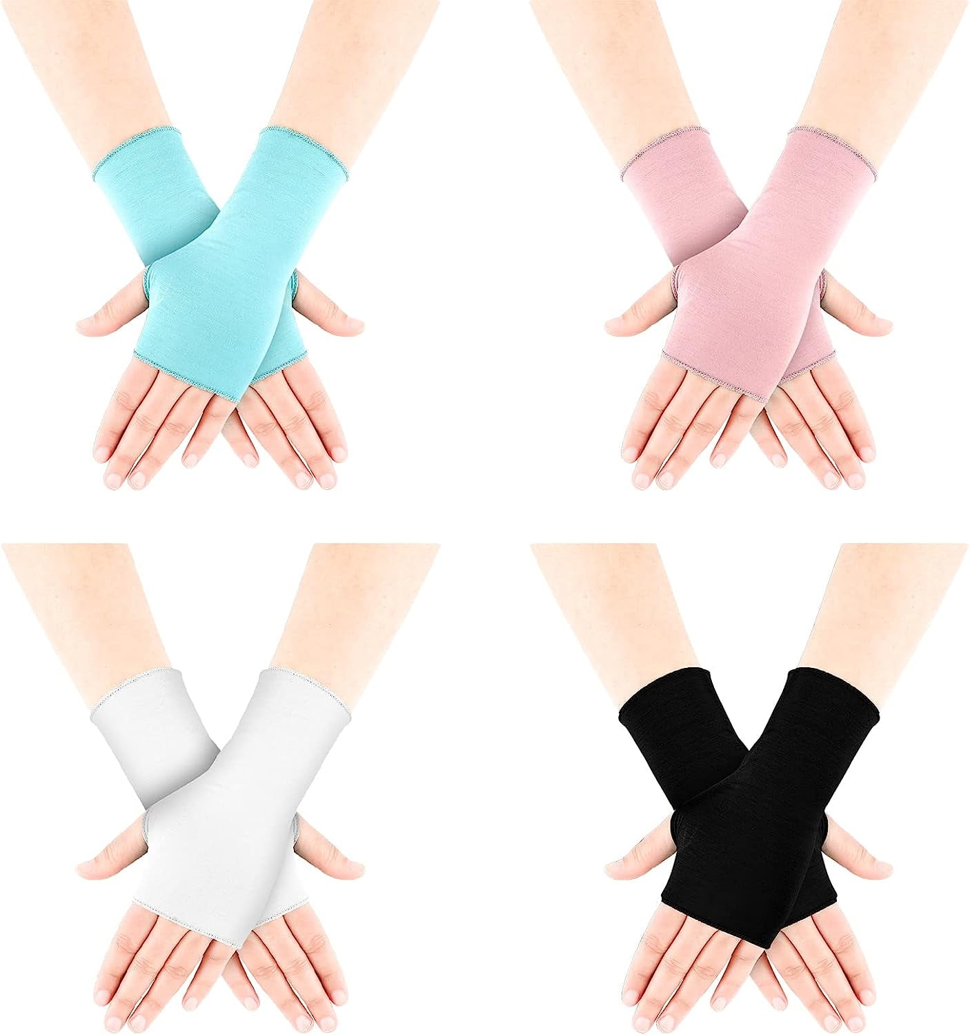 Fingerless Gloves Women UV Protection Gloves Wrist Length Cotton Gloves ...