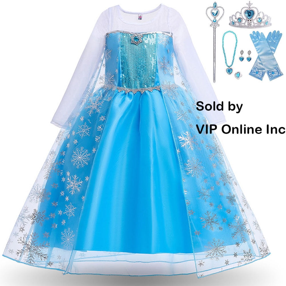 Little Girls Elsa Princess Costume Blue Cosplay Dress up for Halloween ...
