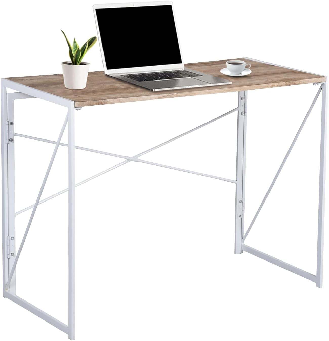 Folding Desk 2-Tier Foldable Table Space Saving Computer Table Writing ...