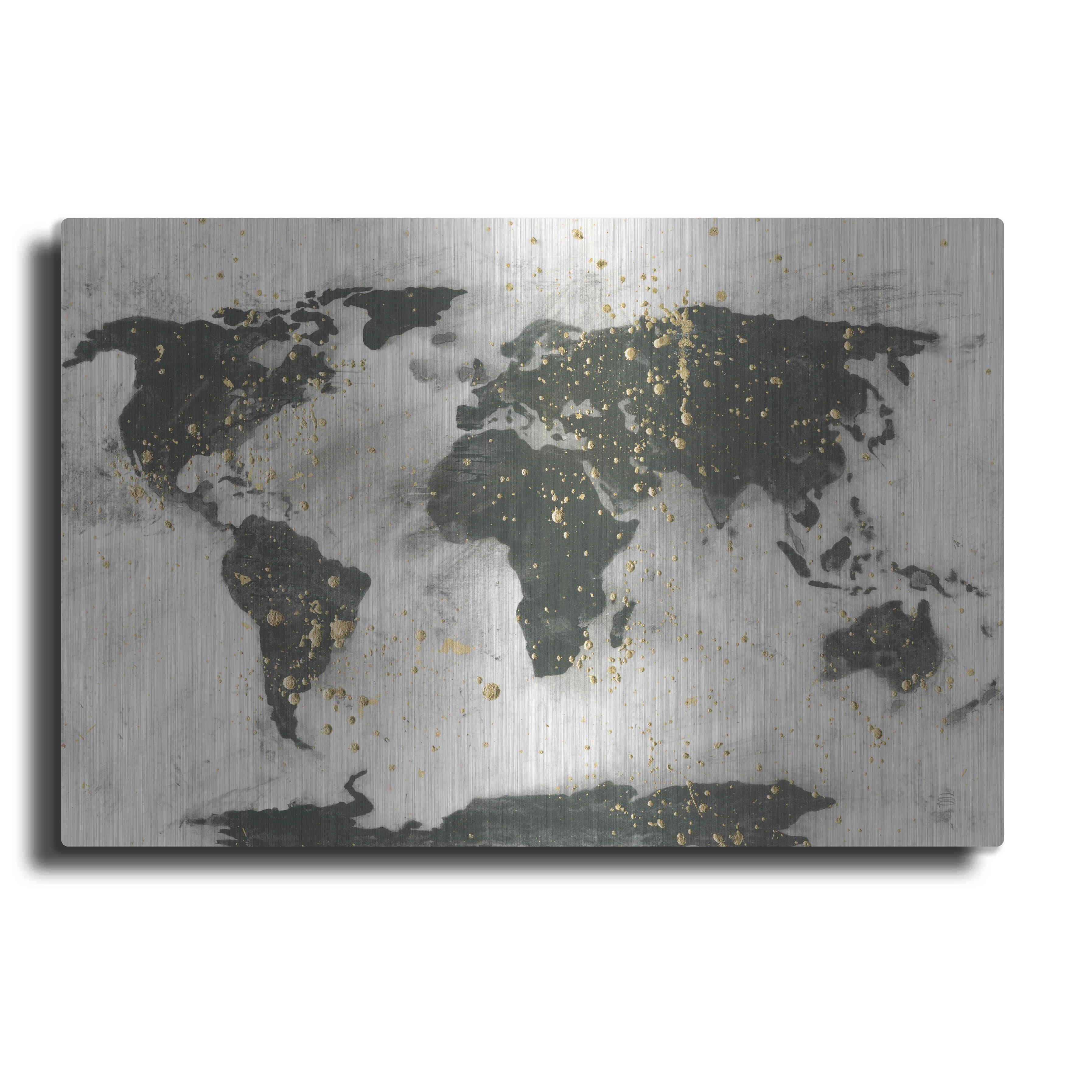 Luxe Metal Art 'World Map Gold Speckle' by Chris Paschke, 36"x24 ...