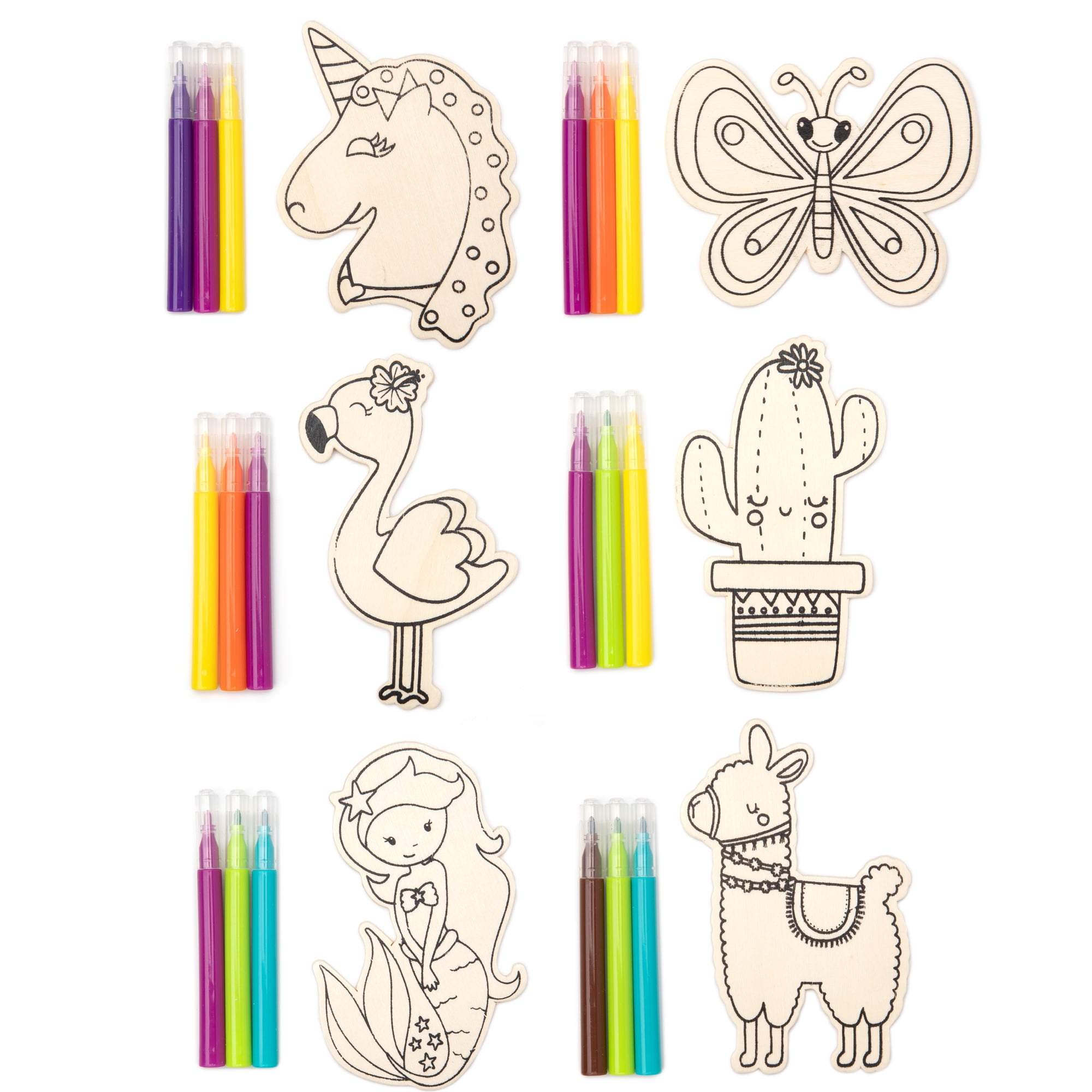 4PCS 3D Wooden Animal Coloring Raw Wood Block Color Learning Crafts Toy ...