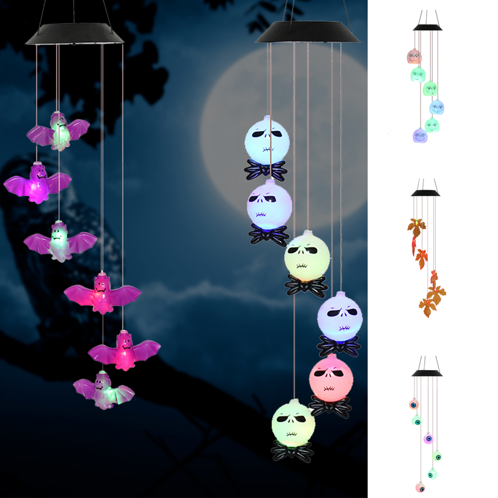 D-GROEE Halloween Solar Ghost Head Shape Wind Chime, Outdoor ...