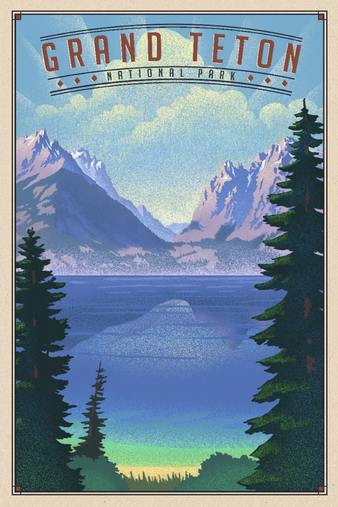 Grand Teton National Park, Wyoming, Lithograph National Park Series ...
