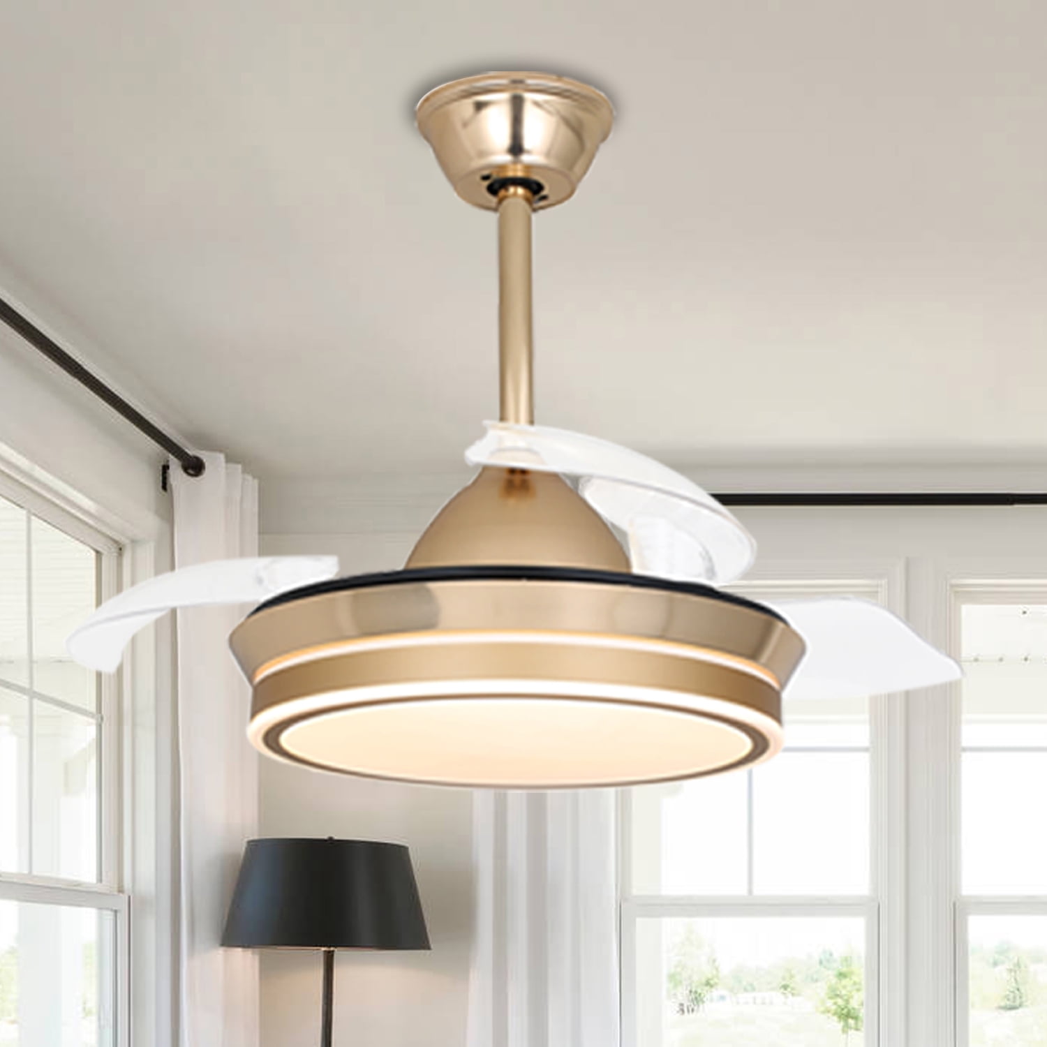 Cusp Barn 36 Inch Retractable Ceiling Fan with Lights and Remote ...