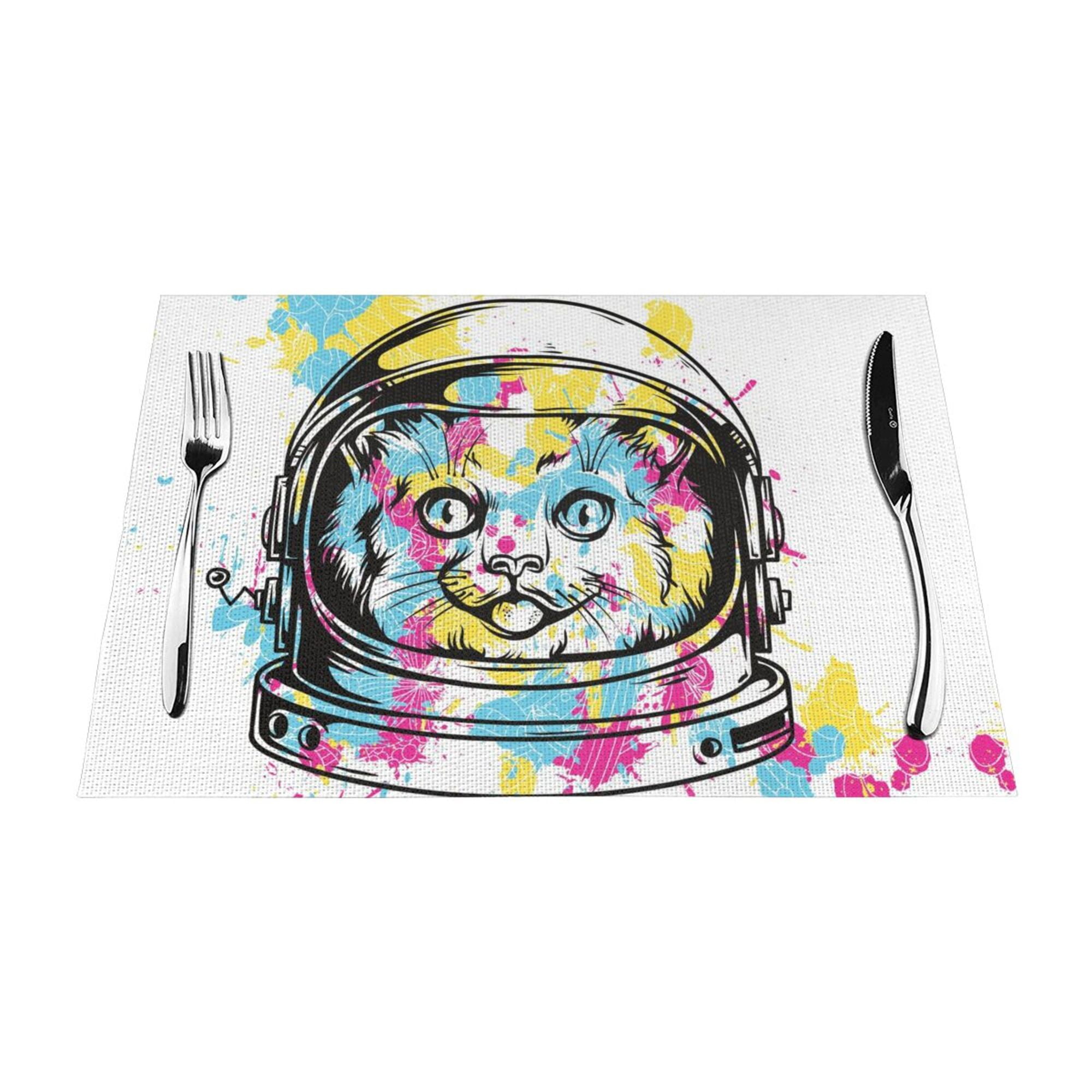 XMXY Woven Placemats Set of 4 PCS, Cat Space Nasa Table Mats Washable ...