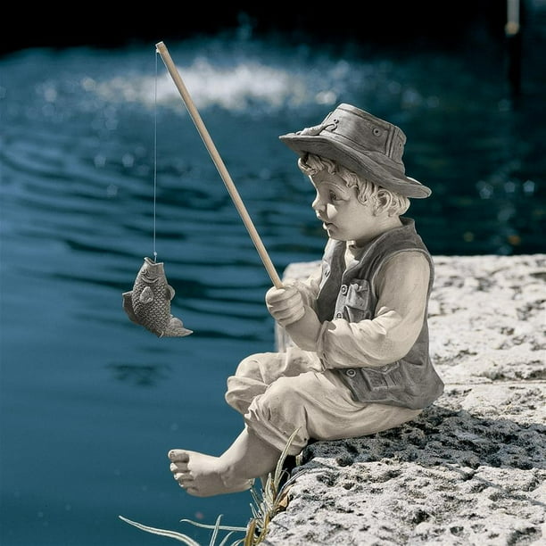 Design Toscano 15" Frederic the Little Fisherman of Avignon Boy Fishing ...