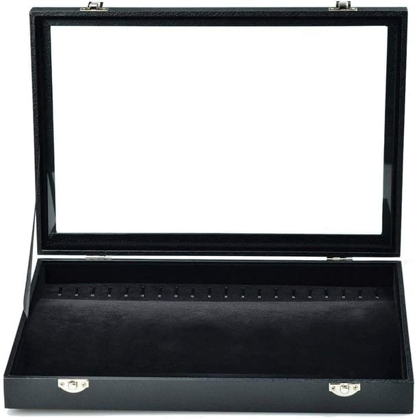20 Hooks Necklace Tray Storage Box Display Stackable Glass Top Lockable ...