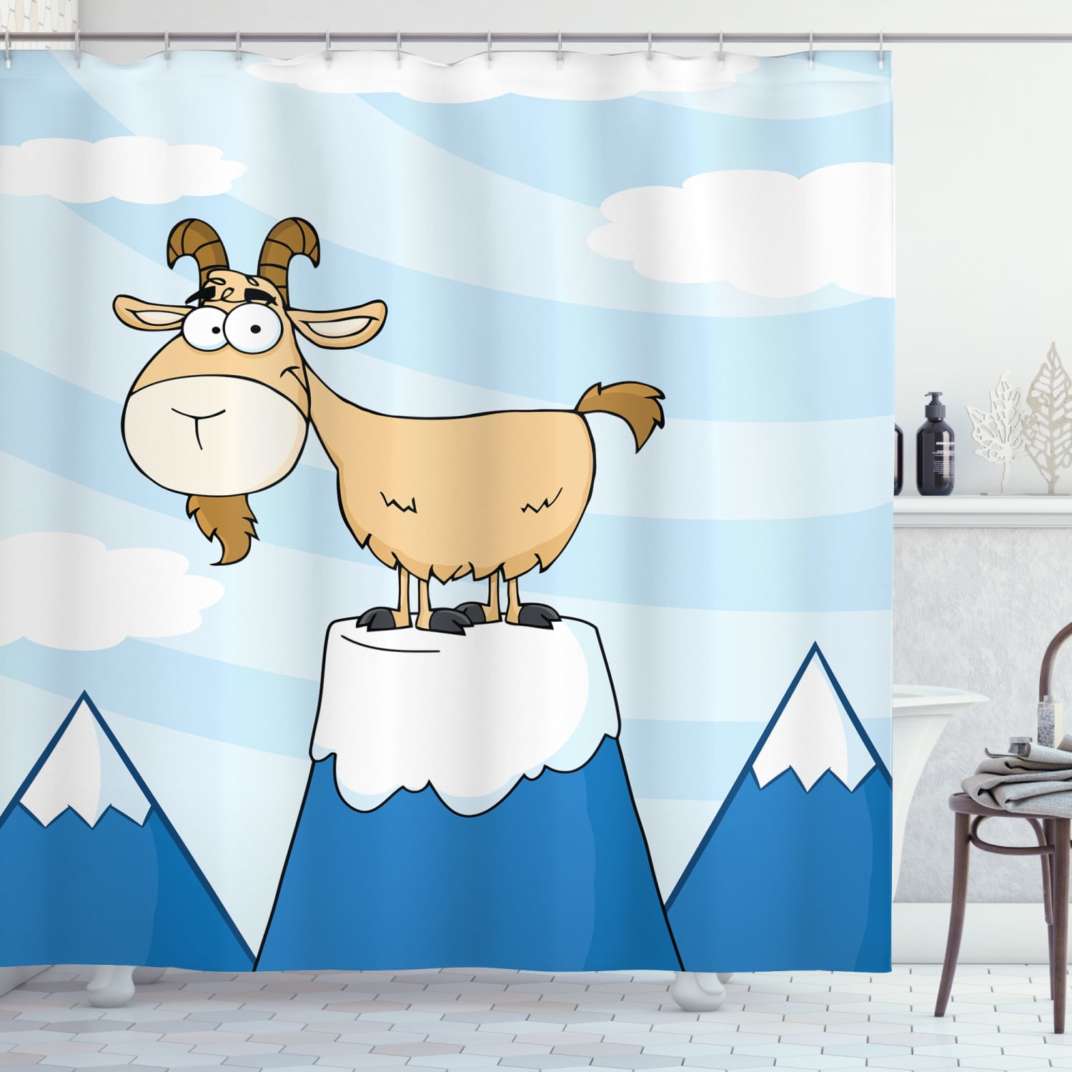 Ambesonne Goat Shower Curtain, Doodle Goat Mountain Pick, 69"Wx75"L ...