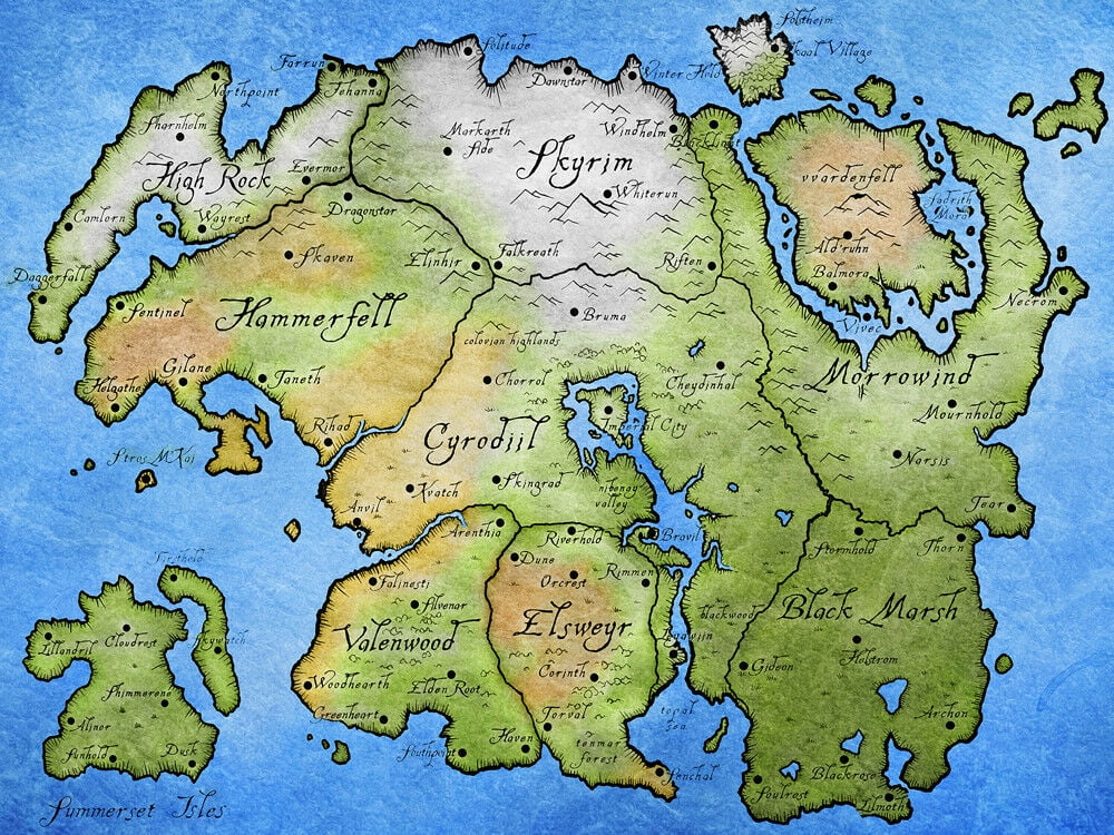Tamriel Map - CANVAS OR PRINT WALL ART - Walmart.com