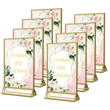 12 Pack Acrylic Sign Holder Gold Borders,4x6 Double Sided Clear Frame ...