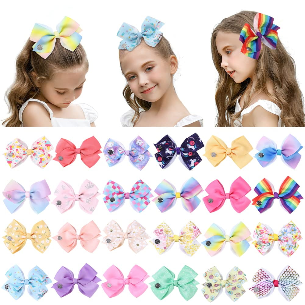 Tookss 24pcs 5" Girls Hair Bows Clips Grosgrain Ribbon Big Bows ...