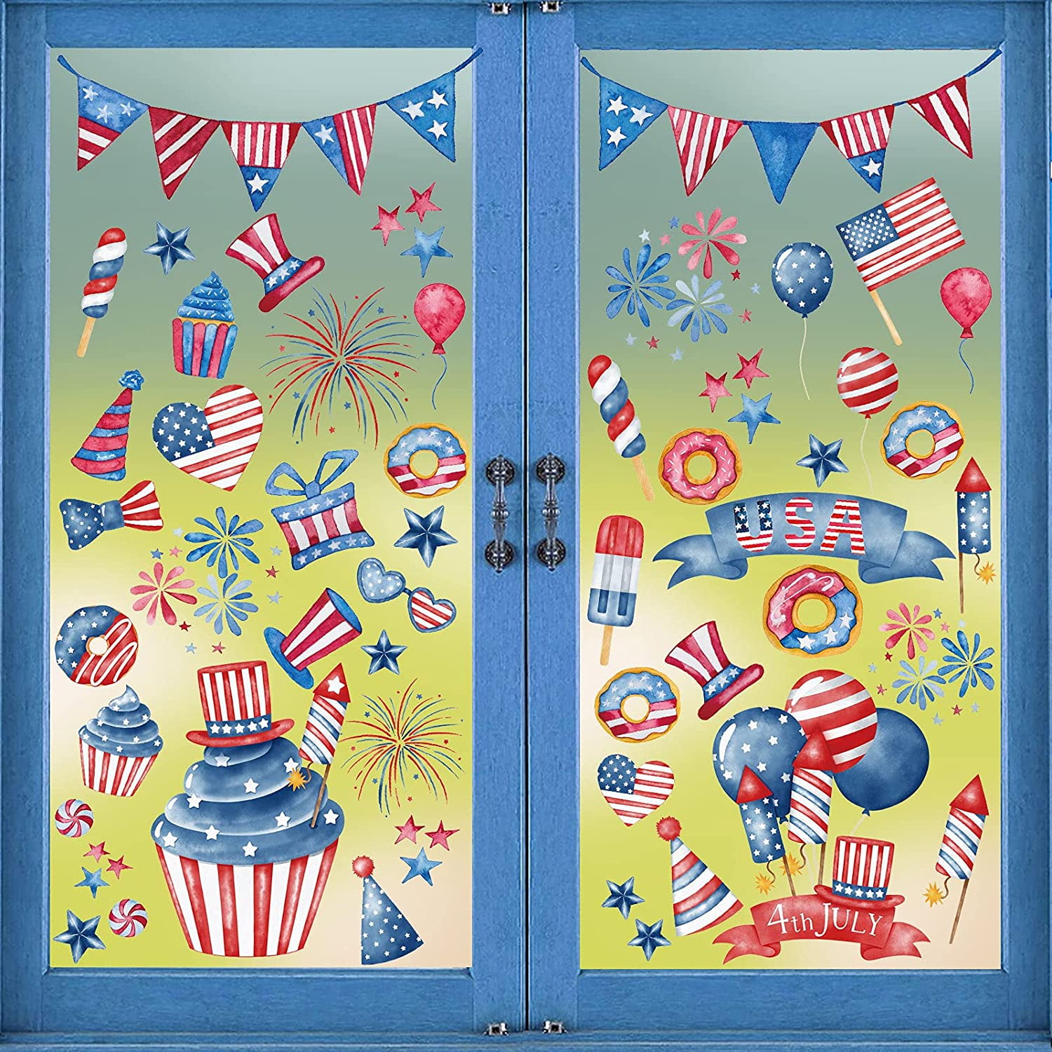 e 4th of July Window Cling Decorations 6 Sheet Watercolor Patriotic ...