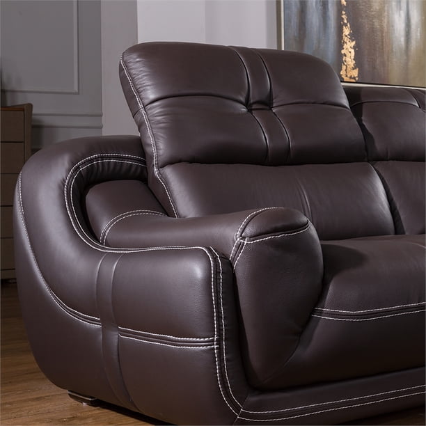 EK-L201 Dark Brown Color With Genuine Leather Sectional - Right Facing ...