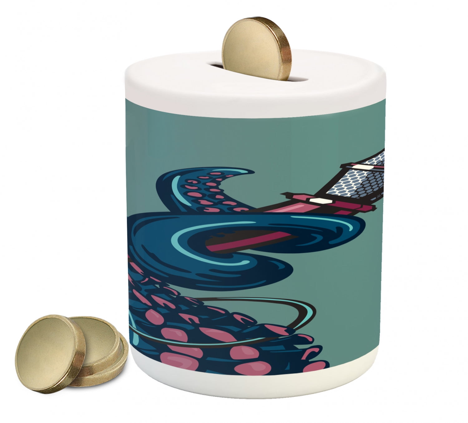 Octopus Piggy Bank, Octopus Tentacle Holding a Microphone Retro Style ...