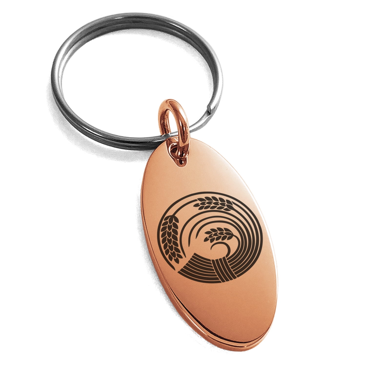 Stainless Steel Circle of Rice Plant Kamon Crest Engraved Small Oval ...
