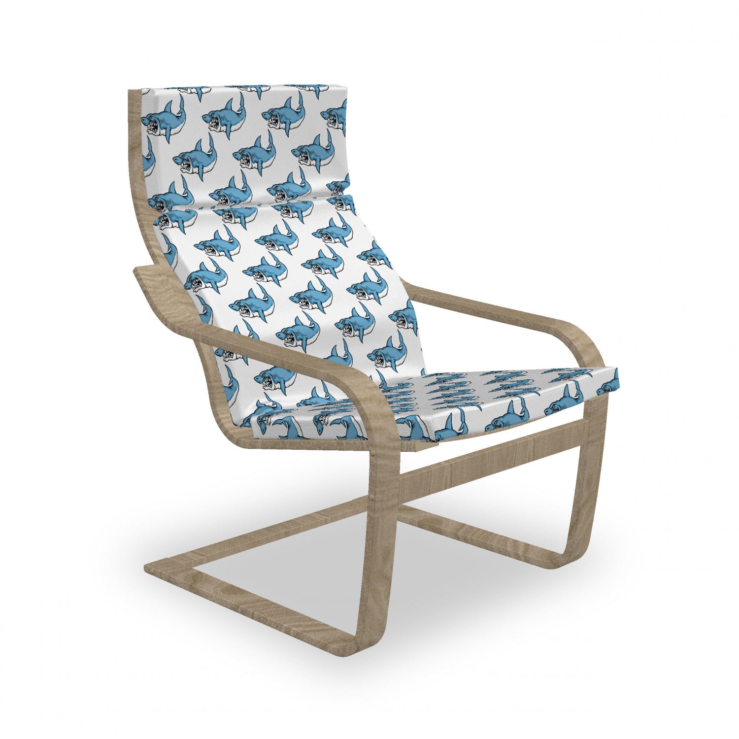 Sea Animals Armchair Pad and Slipcover, Fierce Predator Wild Shark ...
