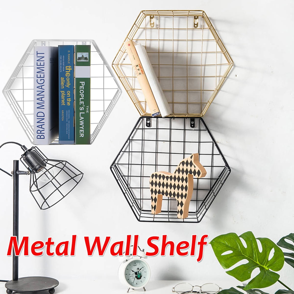 Hexagonal Metal Grid Wall Shelf, Wall Mount Display Racks Hanging ...
