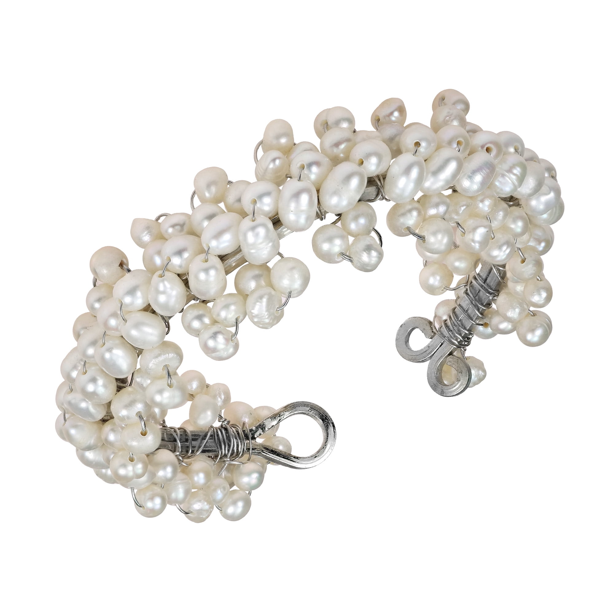 Lovely Handmade Round Cultured Freshwater White Pearl Stone Cuff ...