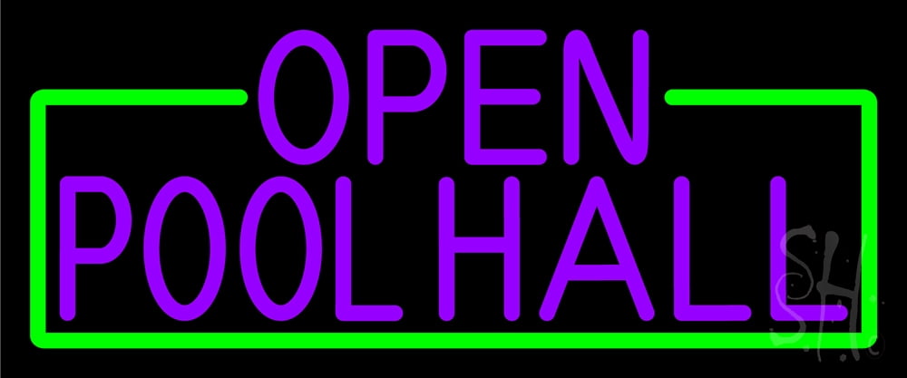 Purple Open Pool Hall With Green Border LED Neon Sign 6 x 15 - inches ...