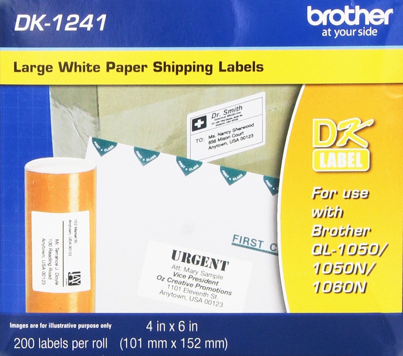 Brother Genuine DK-1241 Die Cut White Labels, 4 x 6 Inch Individual ...