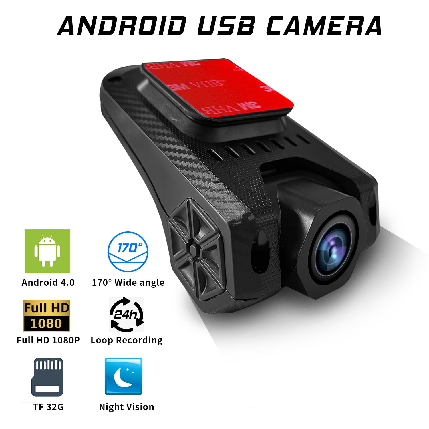 USB 1080P HD Dash Camera Car DVR Night Vision 170° Wide Angle Road ...