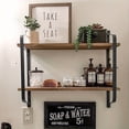 2-Tier Rustic Wall Mount Floating Shelf, Dual Layer Wooden Display ...