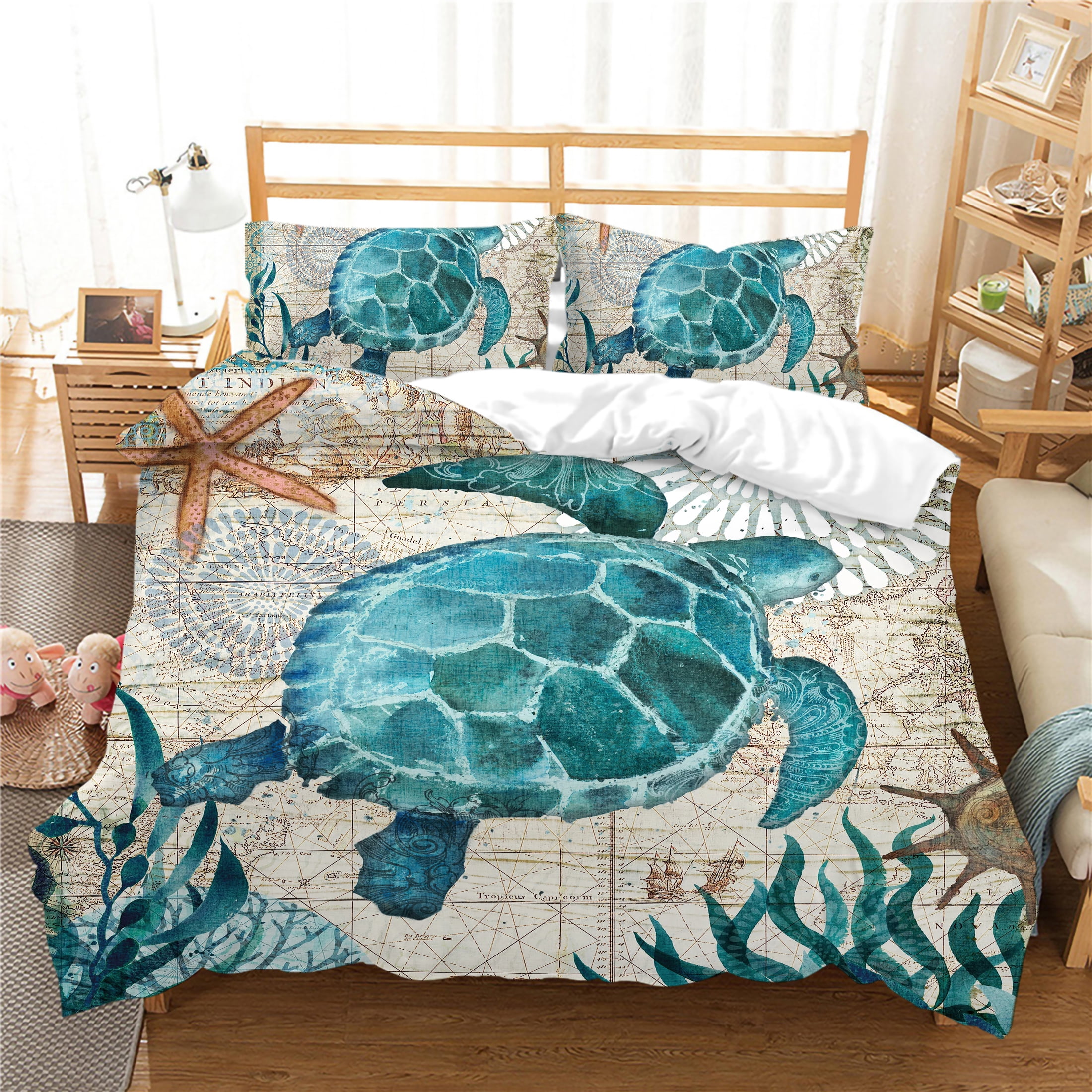 Creative Duvet Cover Set Polyester Home Bedclothes Sea Turtle Painting ...